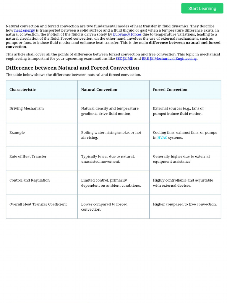 Difference Between Natural and Forced Convection With Examples | PDF