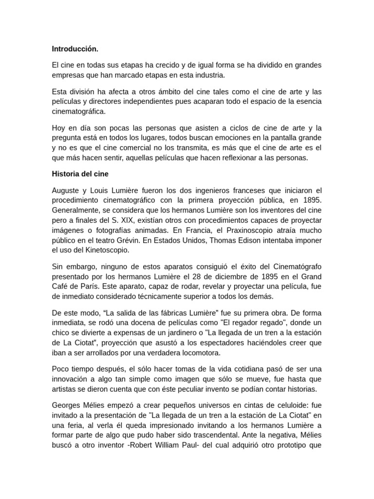 Evolución del Cine: Arte vs. Comercial | PDF