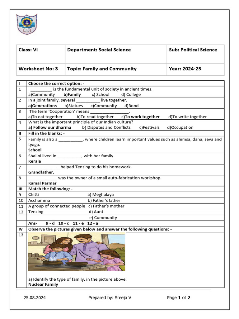 Family and Community Worksheet VI | PDF | Grandparent | Living Arrangements