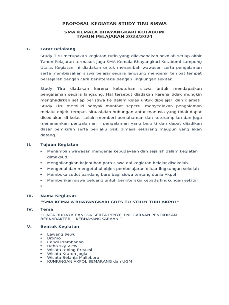 Proposal Kegiatan Study Tiru Siswa | PDF