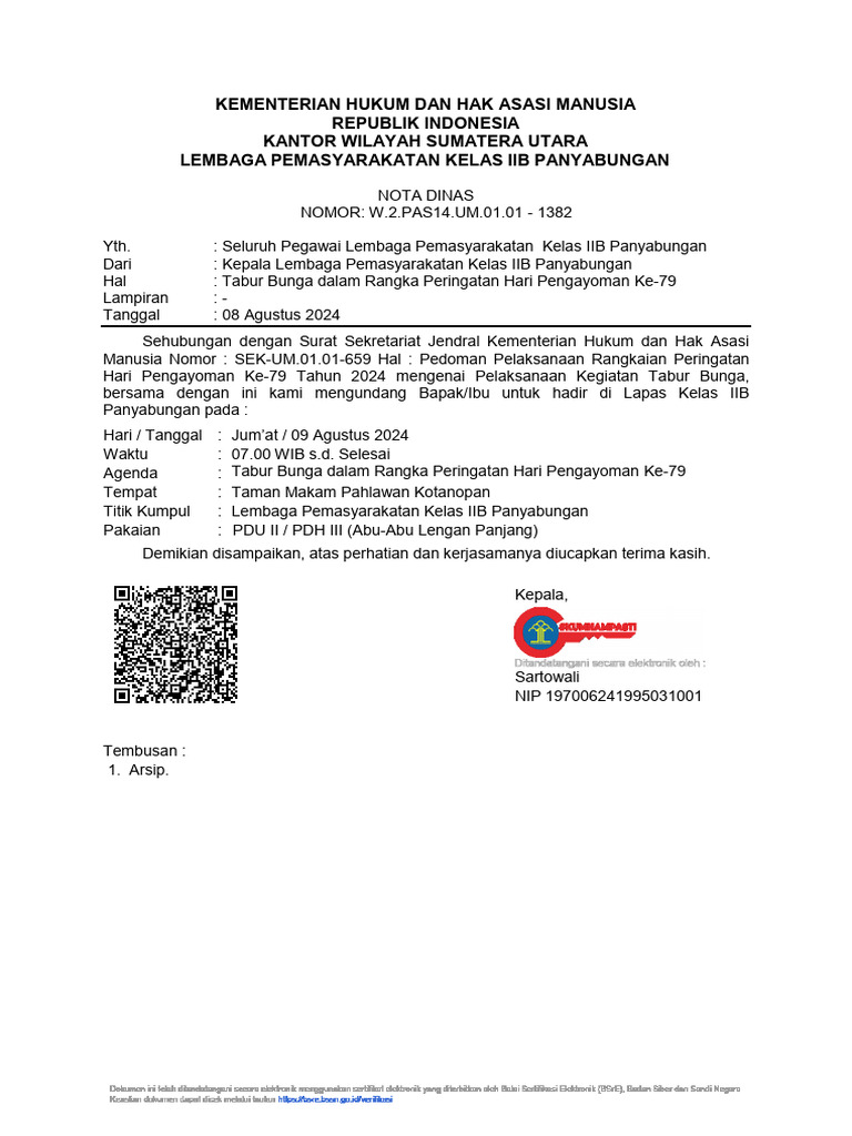 Nota Dinas Tabur Bunga Peringatan Hari Pengayoman Ke-79 | PDF