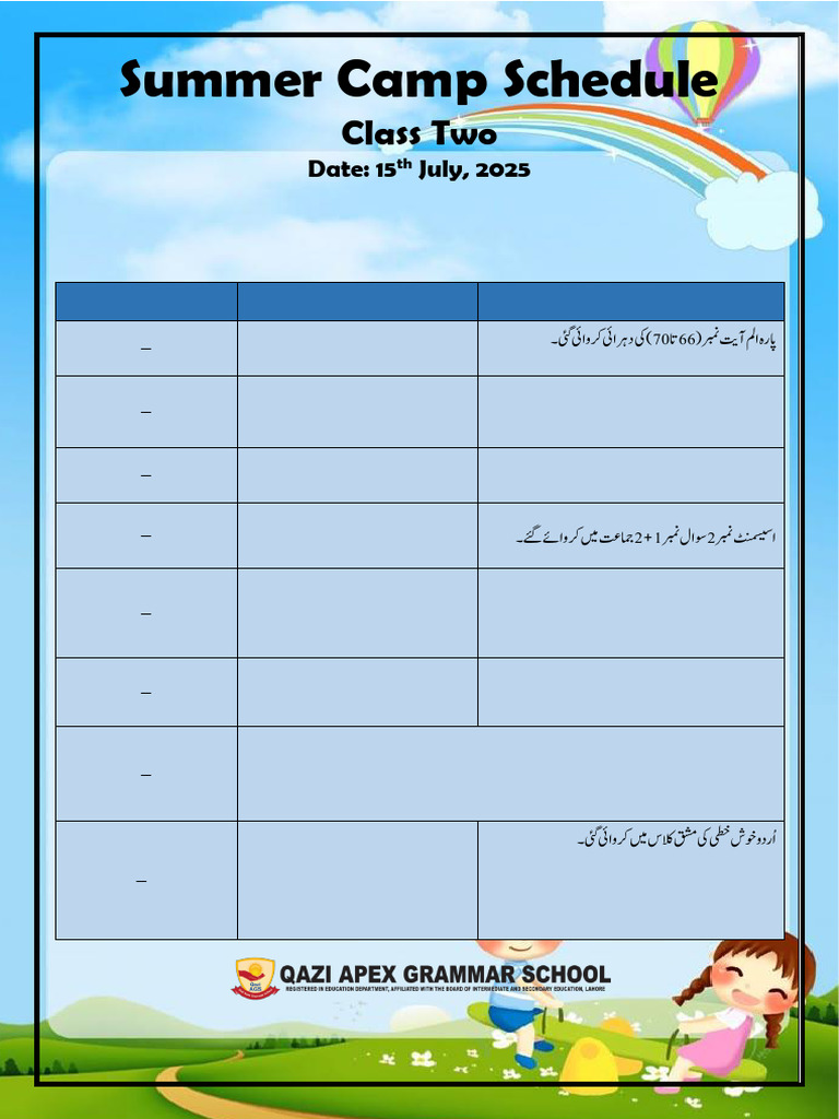 Summer Camp Schedule Grade Two-1 | PDF