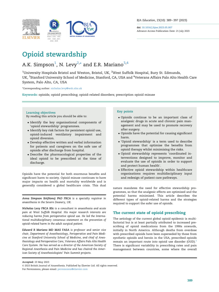 Opioid-Stewardship 2023 Bjae | PDF | Opioid | Analgesic