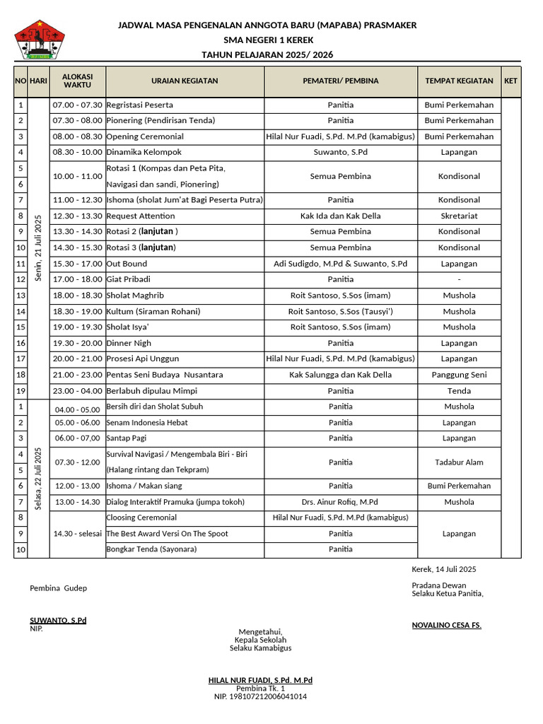 Jadwal Mapaba Prasmaker 2025 | PDF