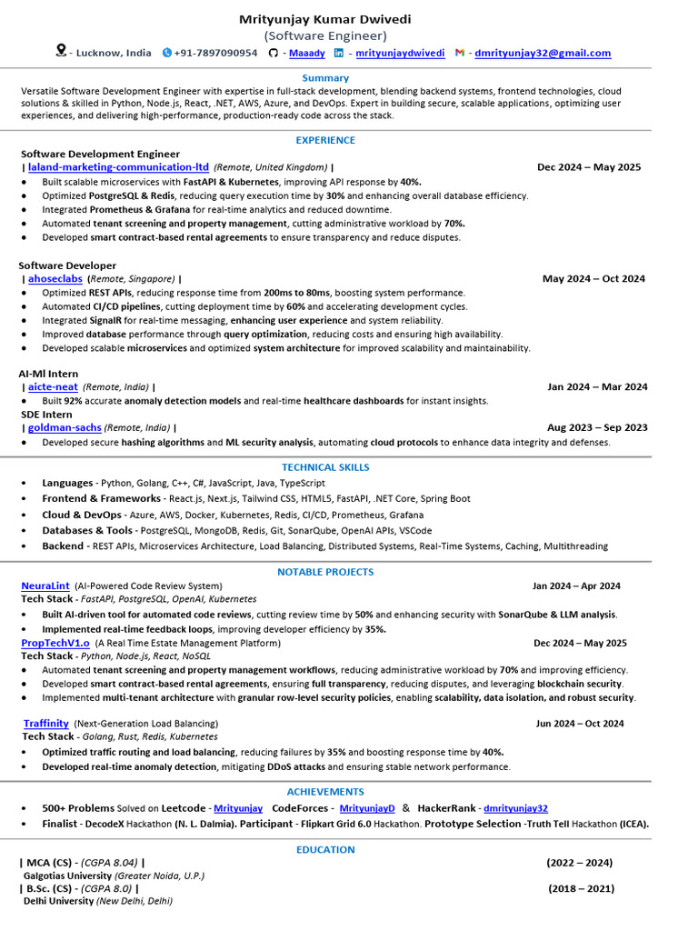 Mrityunjay Kumar Dwivedi 709F73167A | PDF | Cloud Computing | Software Development