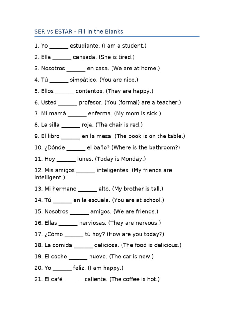 SER vs ESTAR Fill-in-the-Blank Exercise | PDF | Chess | Chess Openings
