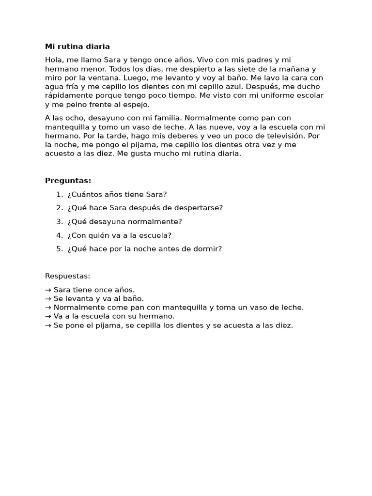 Mi Rutina Diaria Comprehension | PDF