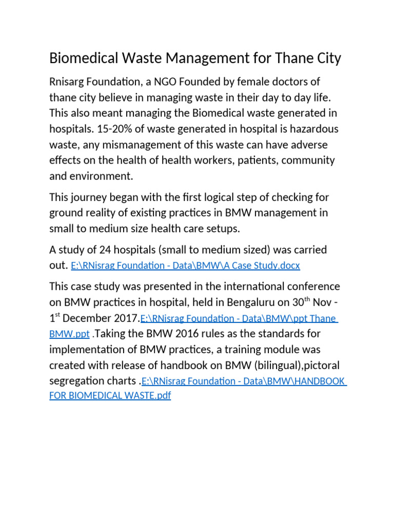 Biomedical Waste Management For Thane City | PDF | Health Care | Social ...