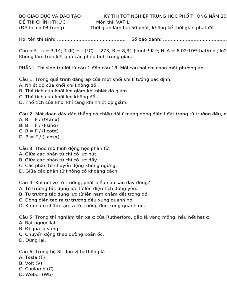 De Thi Vat Li 2025 Unicode | PDF