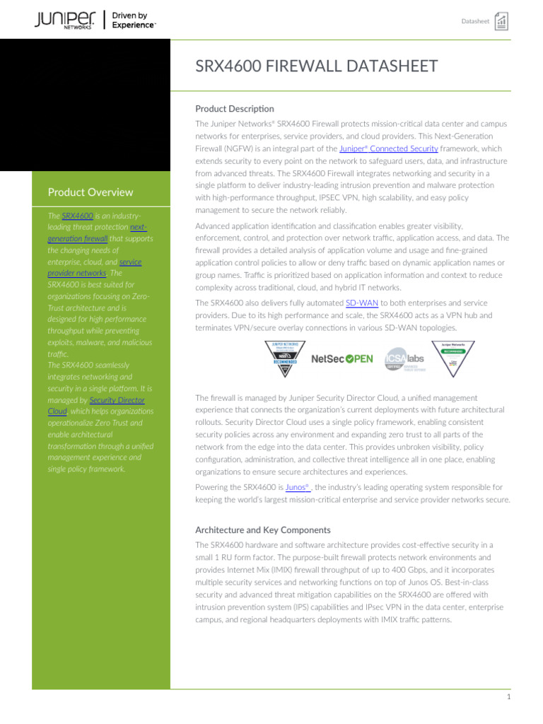 SRX4600 Firewall Overview and Specs | PDF | Computer Network | I Pv6