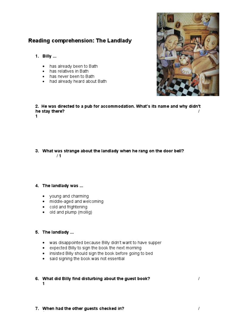 Reading Comprehension - The Landlady | PDF