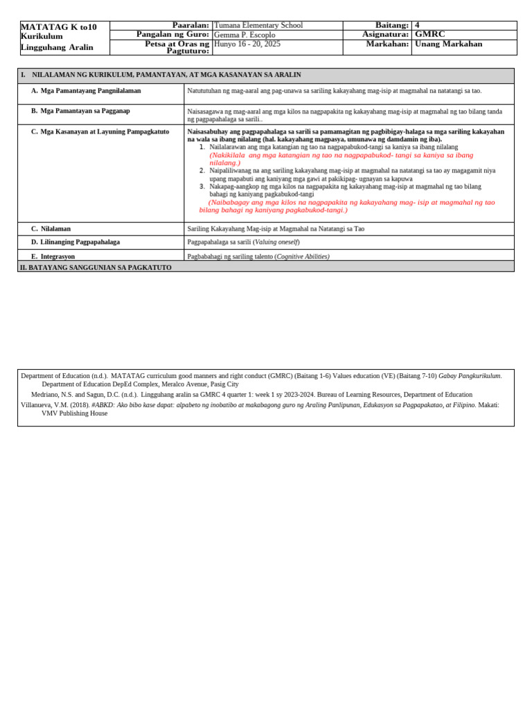 Q1 - Week1 GMRC DLP | PDF