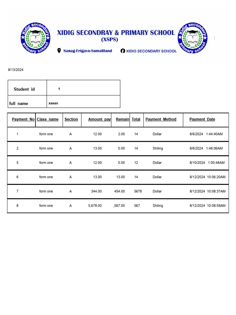 Student Payment Records Overview | PDF