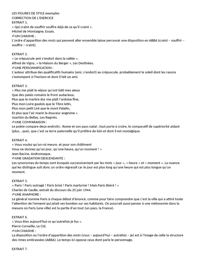 Figures de style : exemples et analyses | PDF
