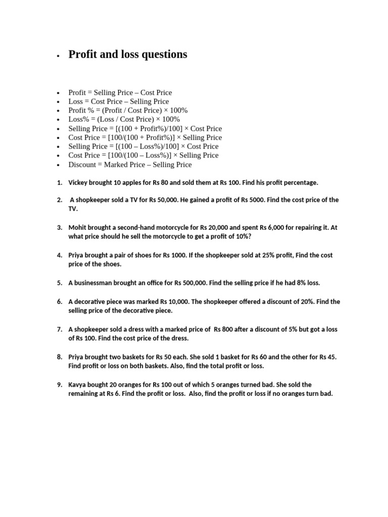 Profit and Loss Questions | PDF