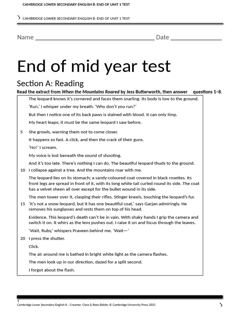 Grade 8 Reading Comprehension Test | PDF