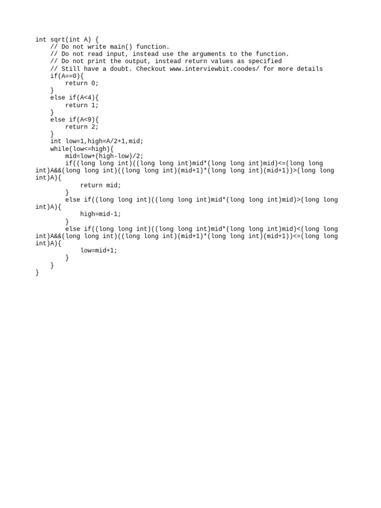 SQRT (Via Binary Search) | PDF