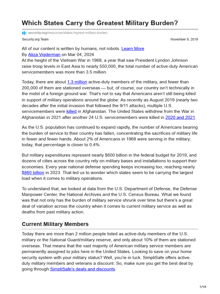 States with Highest Military Burden | PDF | The United States | Veteran