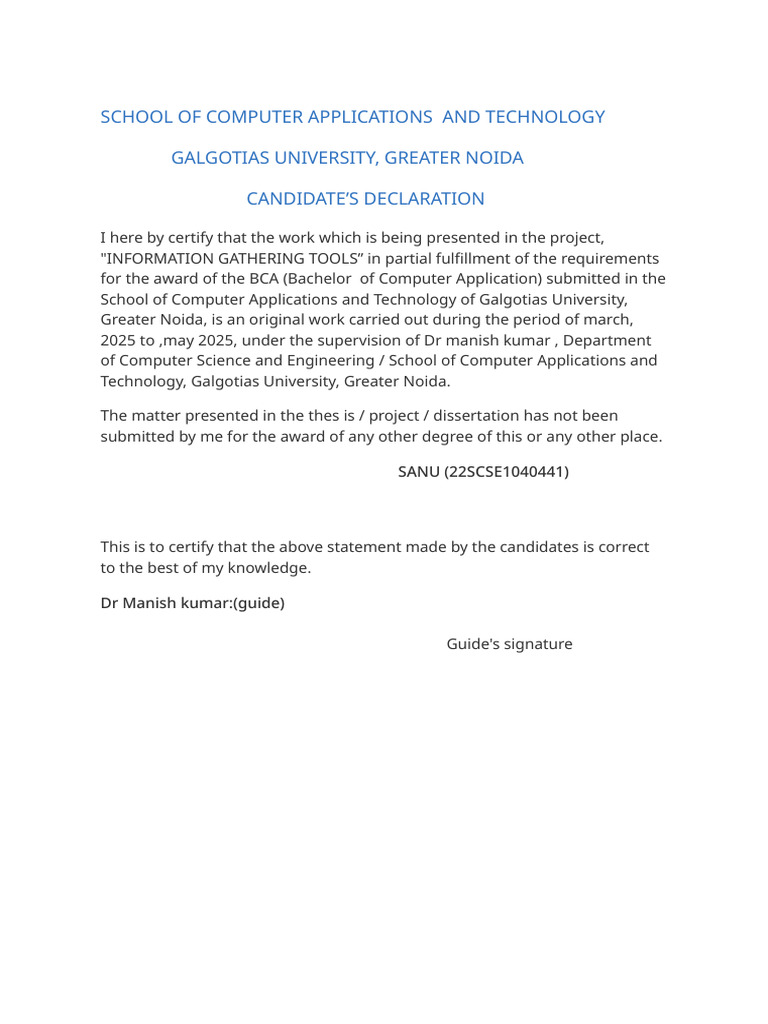 Declaration of Information Gathering Tools | PDF