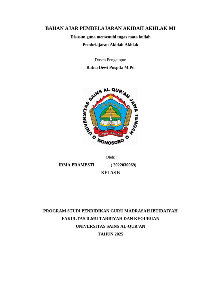 Bahan Ajar Pembelajaran Akidah Akhlak Mi | PDF