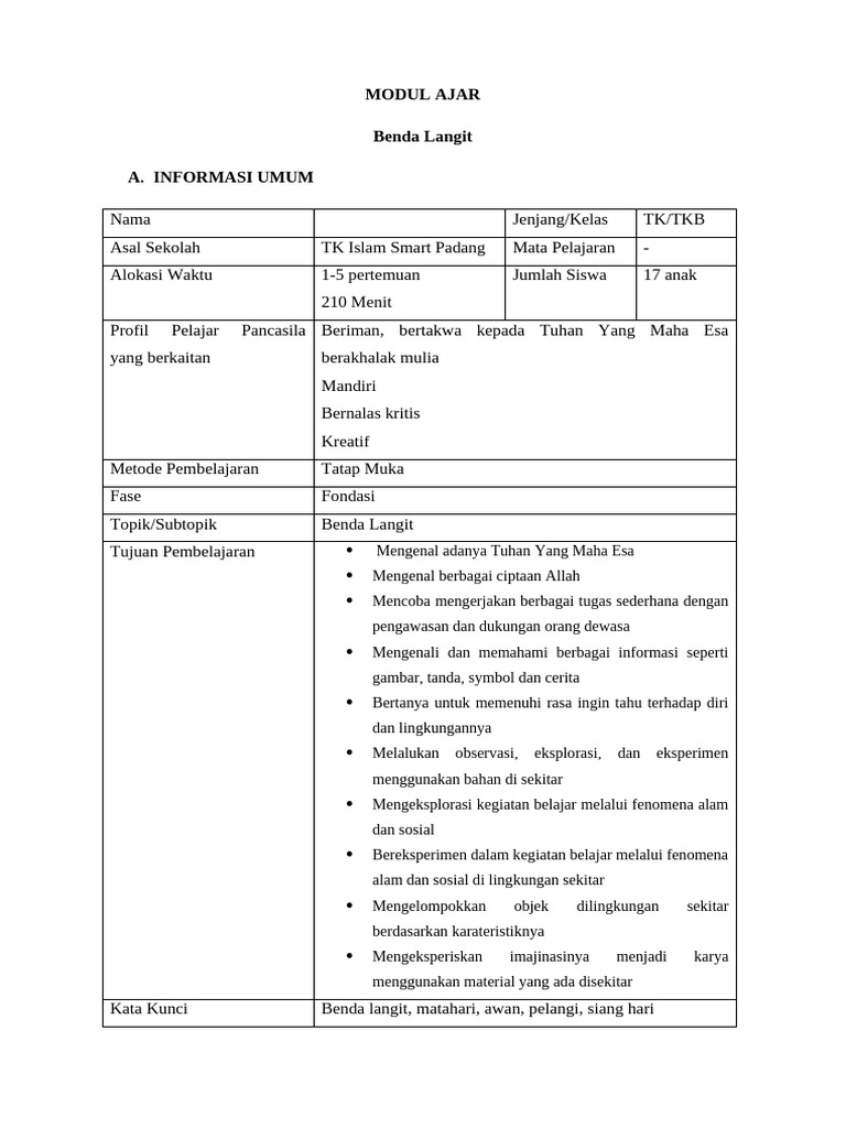Modul Ajar Benda Langit 2 Pdf