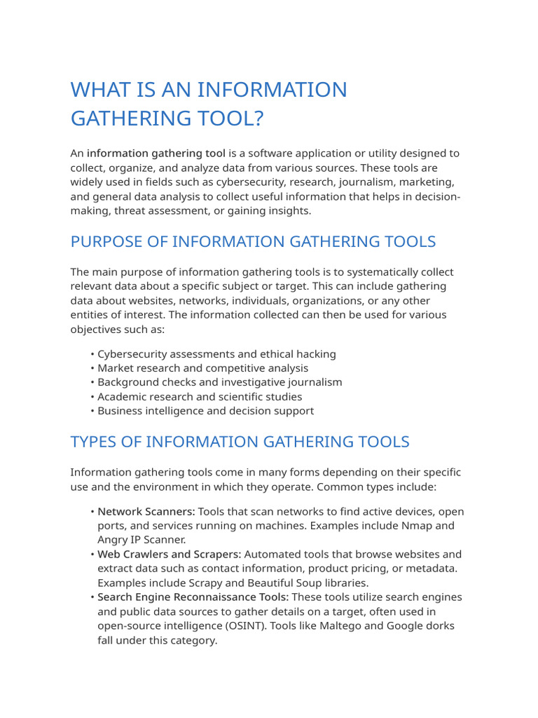 Overview of Information Gathering Tools | PDF | Computer Security ...