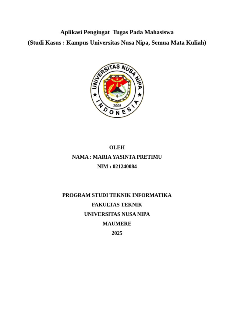Aplikasi Pengingat Tugas Mahasiswa Nusa Nipa | PDF