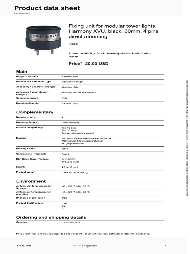 Schneider Electric Harmony XVU 60 MM Tower Lights XVUZ04 | PDF | Recycling