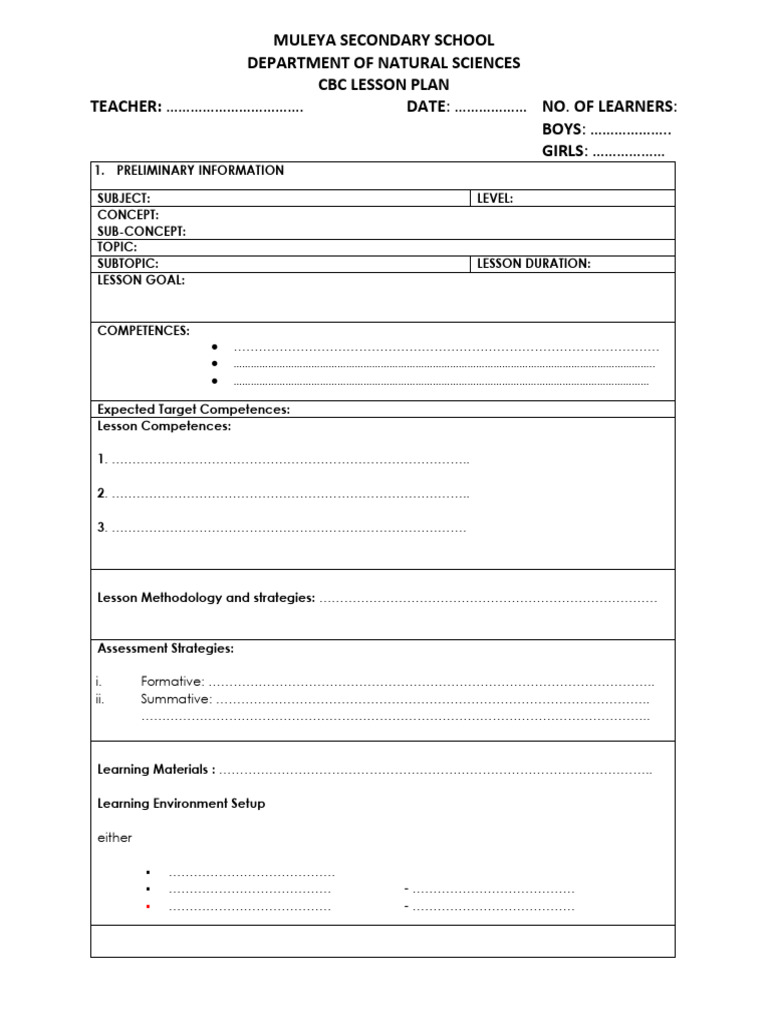 CBC Natural Sciences Lesson Plan | PDF | Lesson Plan | Learning