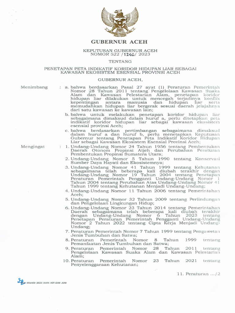 SK Gubernur TTG Peta Indikatif Koridor Hidupan Liar | PDF