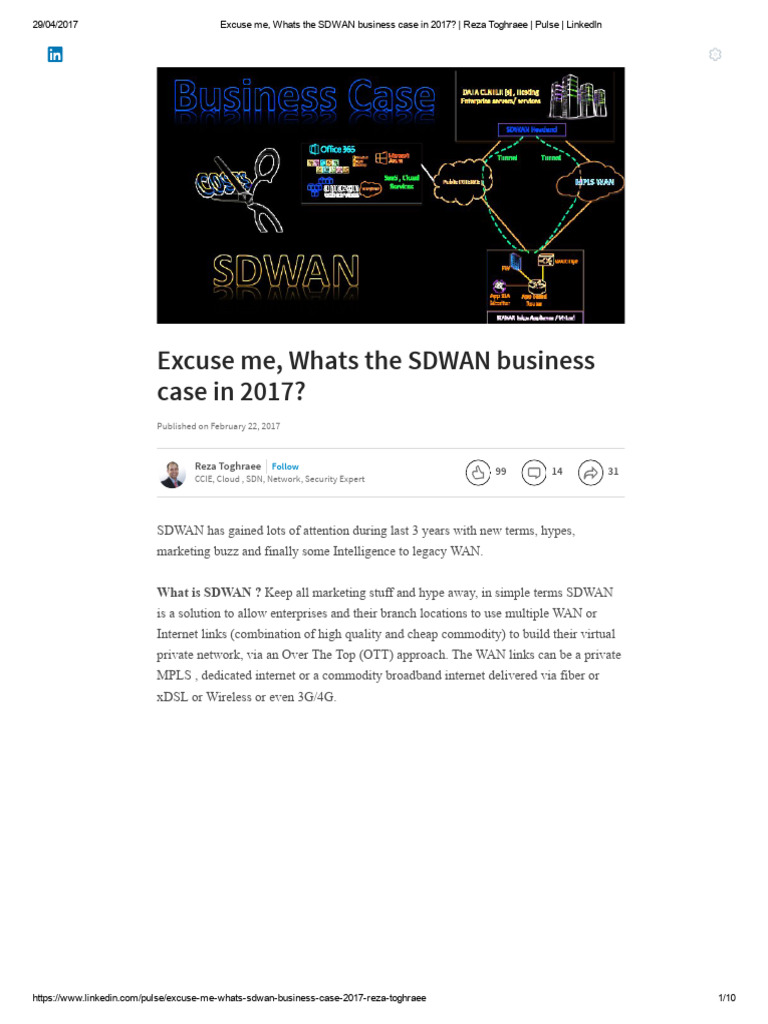 Excuse Me, Whats The SDWAN Business Case in 2017 - Reza Toghraee - Pulse - LinkedIn | PDF ...