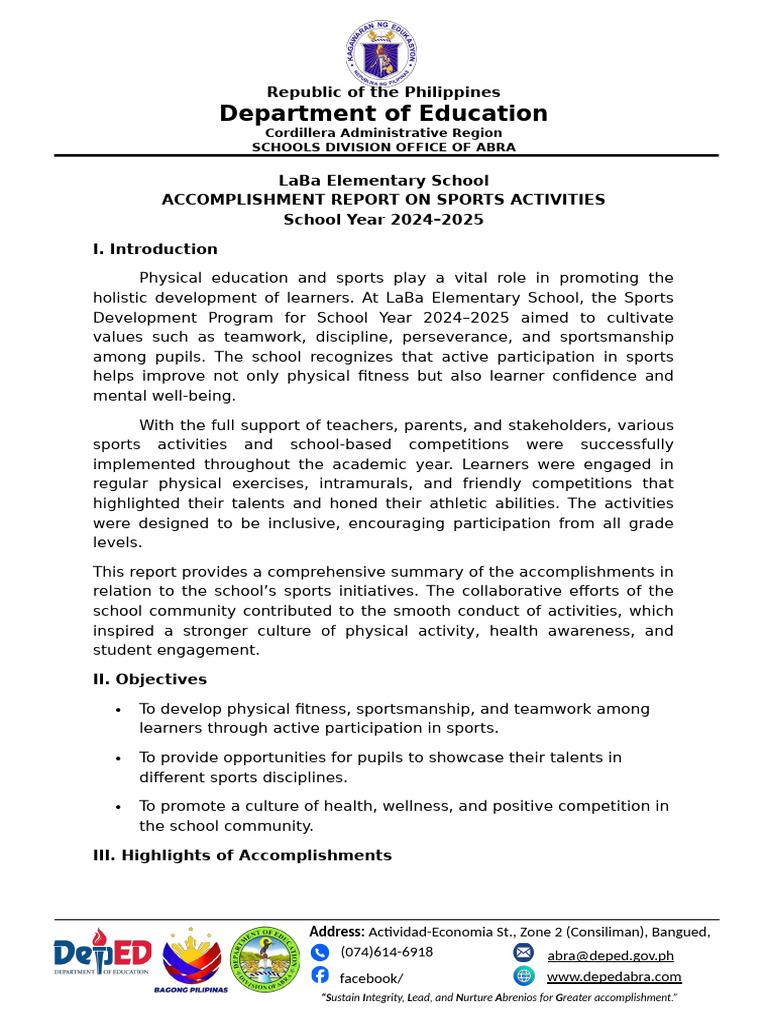 LaBa Elementary School Sports Report 2024-2025 | PDF | Sports ...