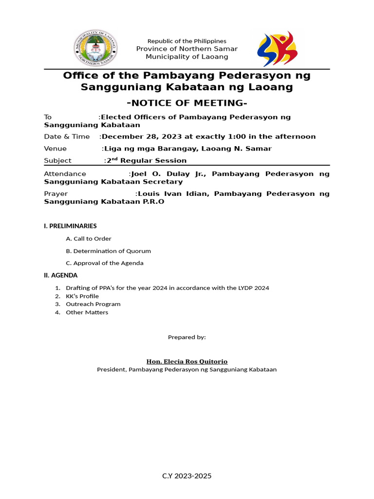 Notice of Meeting 2nd Regular Session PPSK | PDF