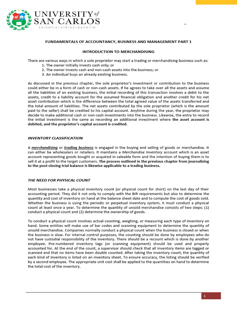 ACC+01 Introduction+to+Merchandising Notes+5 | PDF | Debits And Credits ...