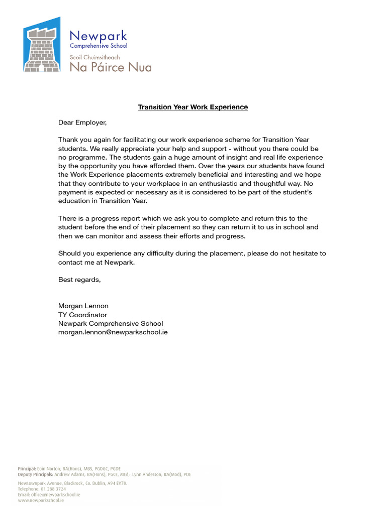 Transition Year Work Experience Guide | PDF