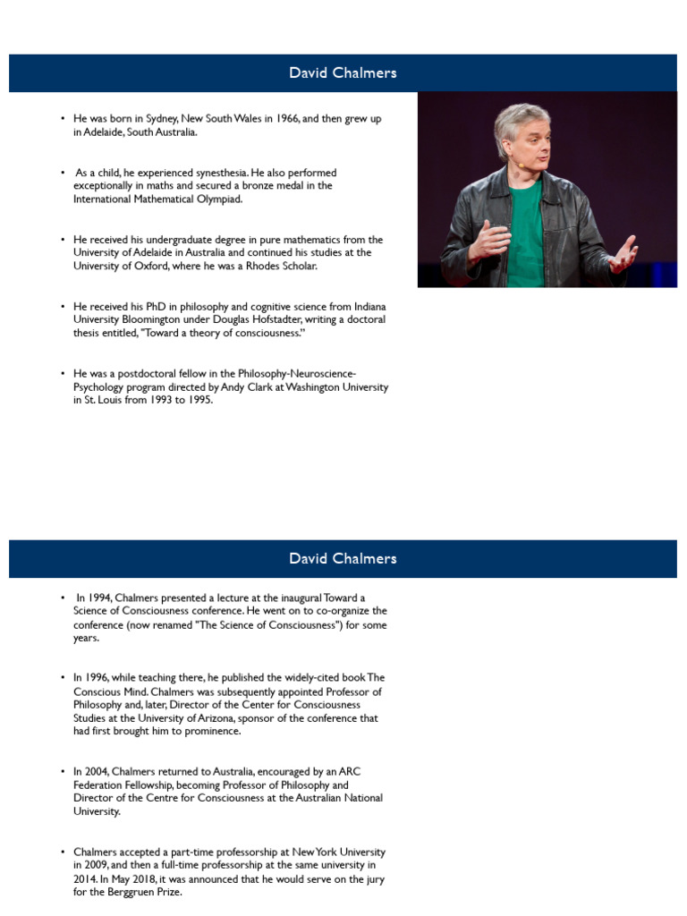 CBE Lec Mat. Part I 15 Chalmers | PDF | Philosophy Of Mind | Neuroscience