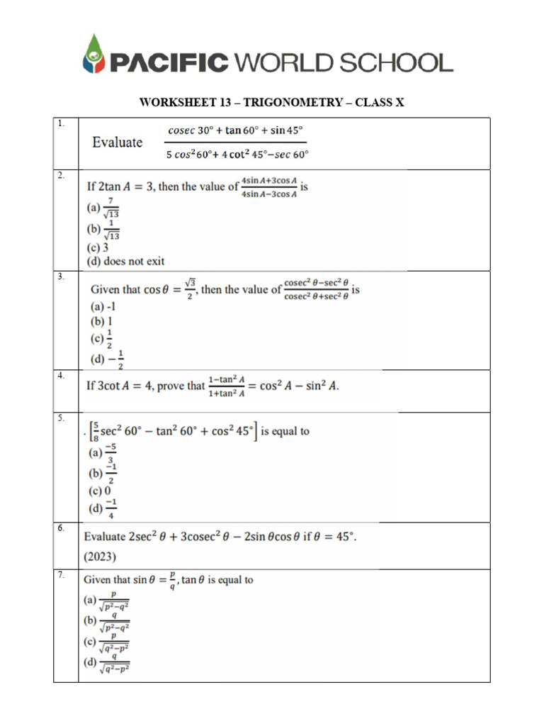 Ws 13 Trigonometry | PDF