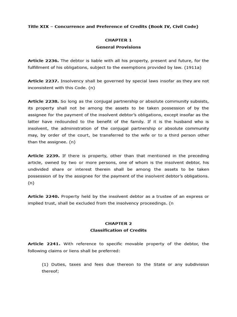Concurrence and Preference of Credits | PDF | Bankruptcy | Property