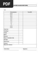 Temporary Cash Float Handover Form | PDF