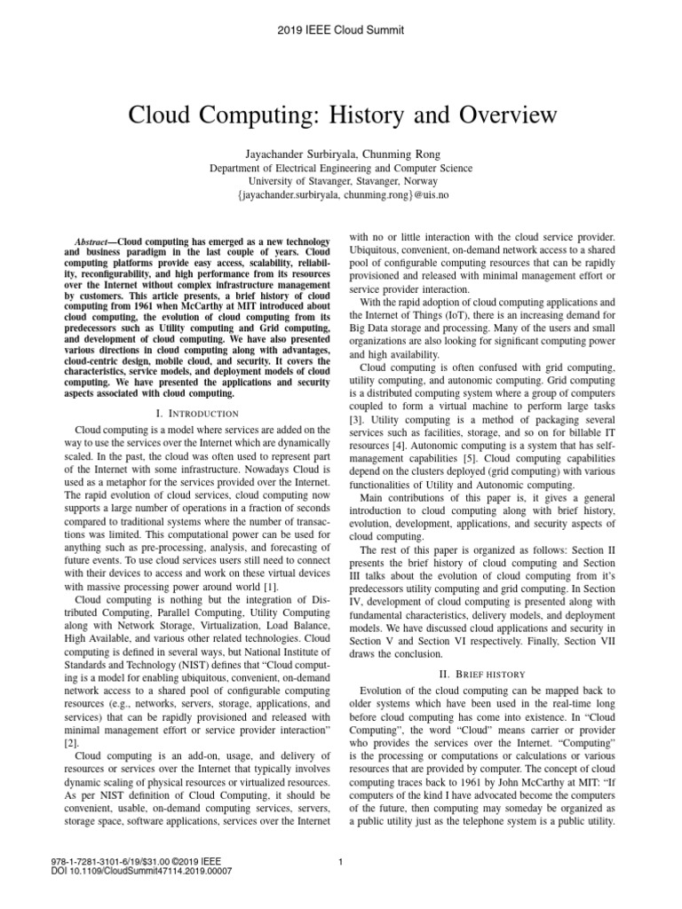 Cloud Computing: History and Evolution | PDF | Cloud Computing ...