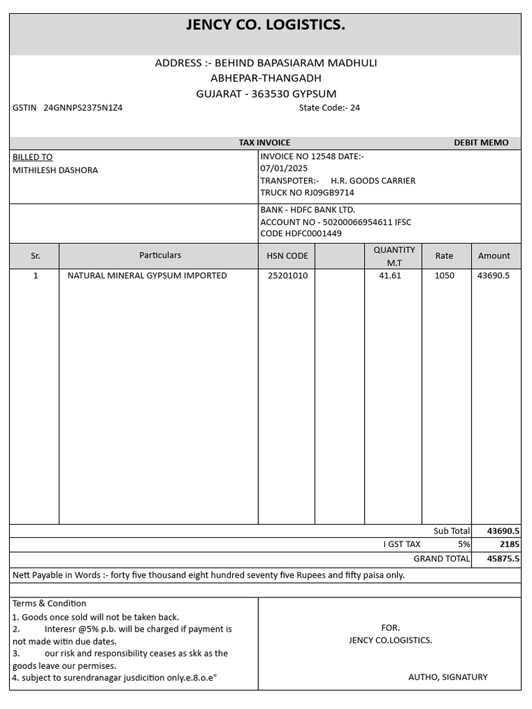 Jency Co. Logistics Tax Invoice 12548 | PDF | Currency | Foreign ...