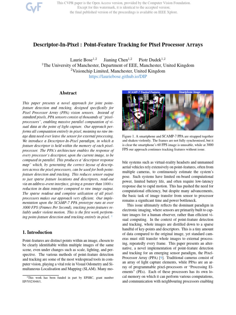 Bose Descriptor-In-Pixel Point-Feature Tracking For Pixel Processor Arrays CVPR 2025 Paper | PDF ...