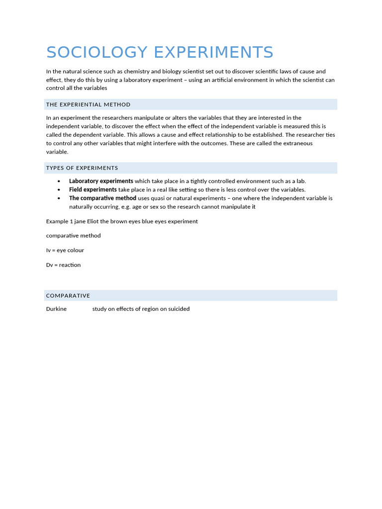 Types of Sociology Experiments | PDF