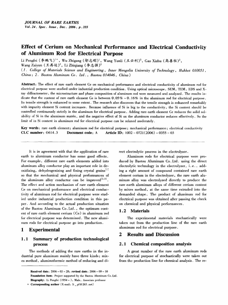 Cerium's Impact on Aluminum Rods | PDF | Aluminium | Silicon