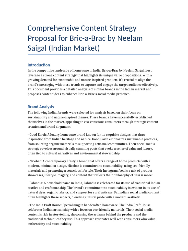 Comprehensive Bric A Brac Indian Market Content Strategy With Key ...