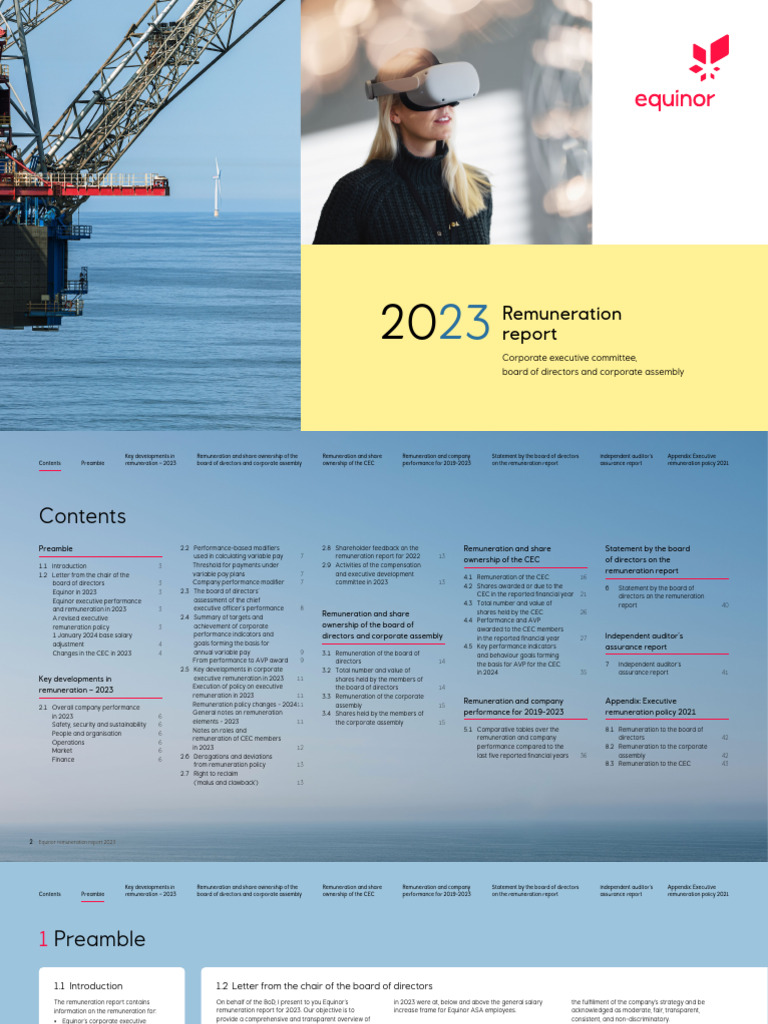 Equinor 2023 Executive Remuneration Report | PDF | Salary | Board Of Directors