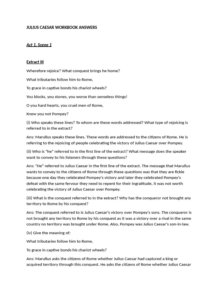 Julius Caesar Workbook Answers (STL) | PDF | Julius Caesar | Mark Antony