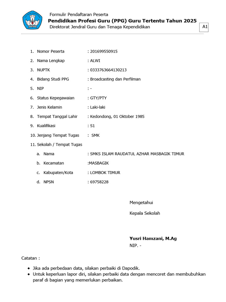 Format Formulir A1 | PDF