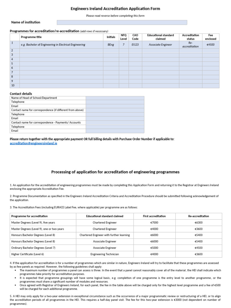 Engineers Ireland Accreditation Form | PDF | Bachelor's Degree