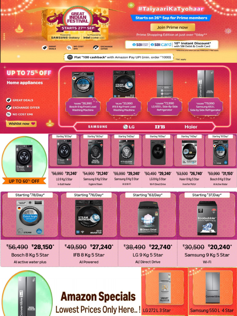 Amazon Cheat Sheet Great Indian Festival Home Appliances | PDF